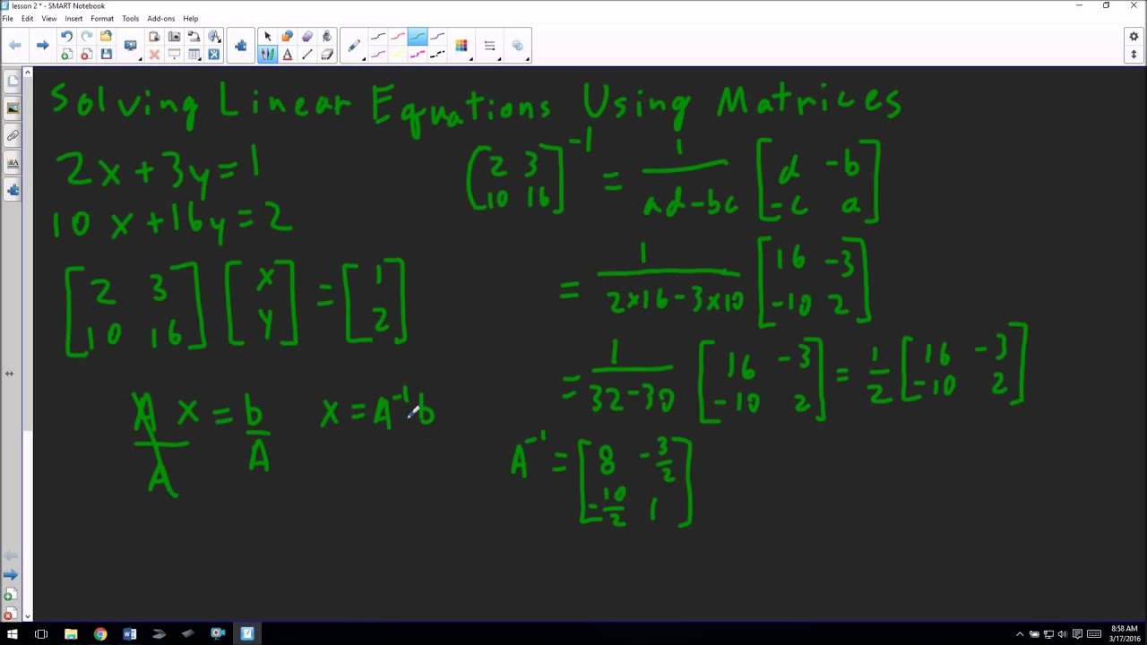 Solving Linear Equations Using Matrices YouTube