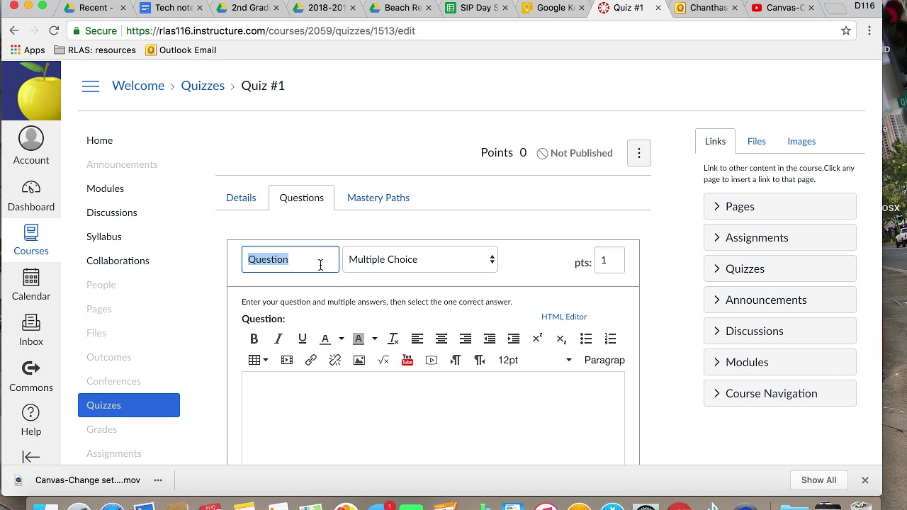 Canvas how to create a quiz - YouTube