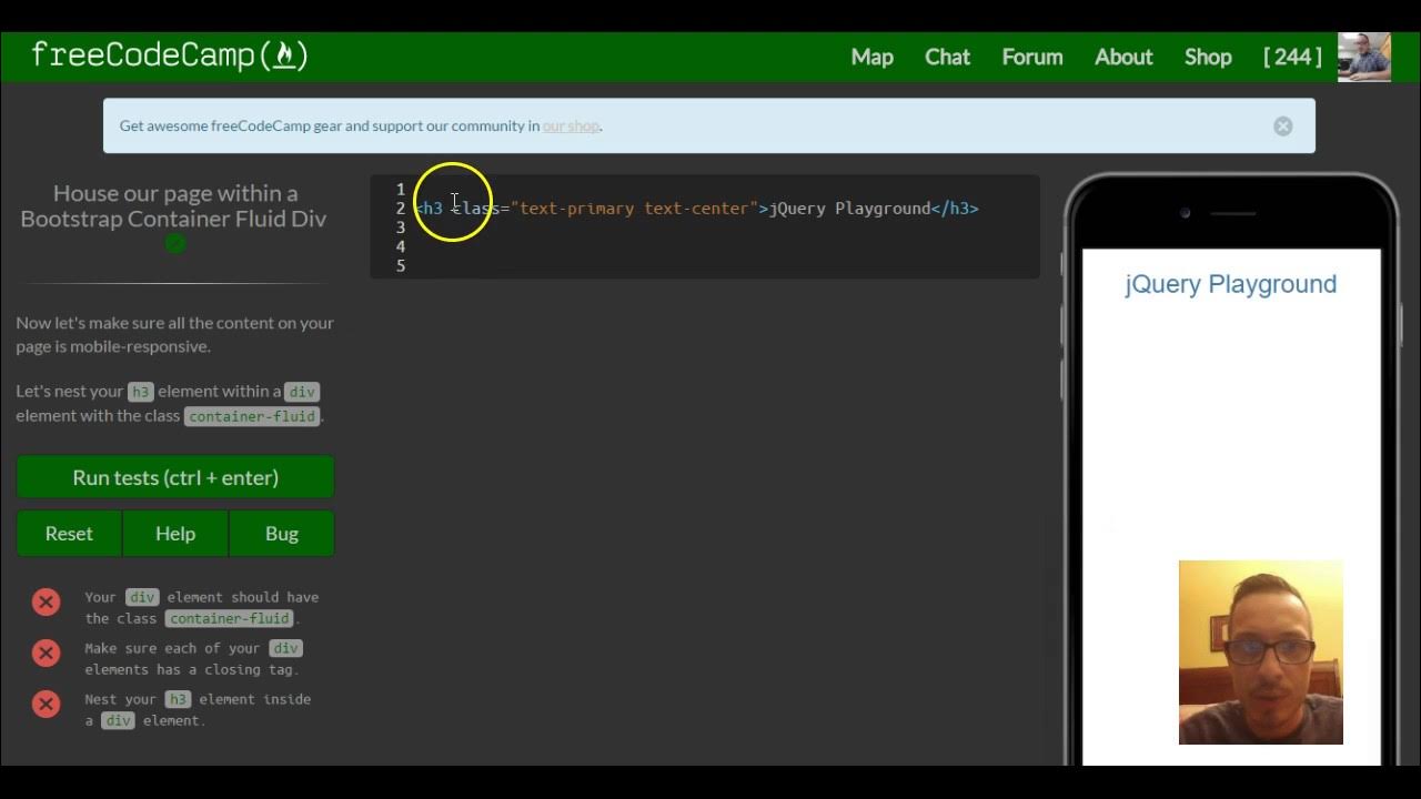 House our Page Within a Bootstrap Container Fluid Div, freeCodeCamp Bootstrap Review, lesson 20 ...