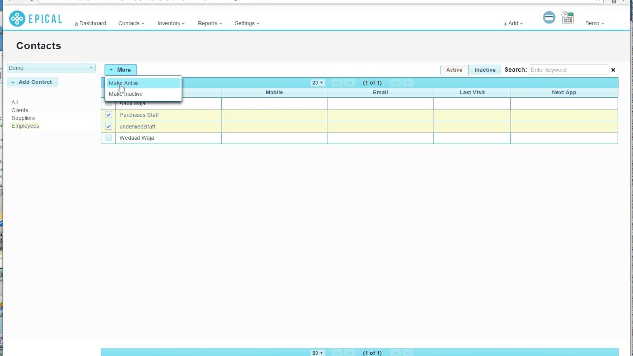 Epical Online POS/Scheduling tutorial - Contacts Main Screen - YouTube