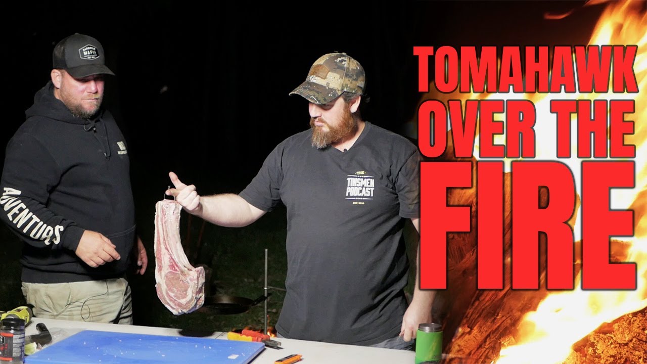 Hanging Beef Tomahawk over fire. Chimichurri and Street Corn BEEF TACOS ...