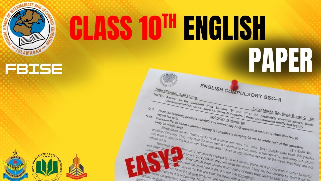 CLASS 10 ENGLISH PAPER 2024-2025 | FBISE FEDERAL BOARD | SEND UP ...