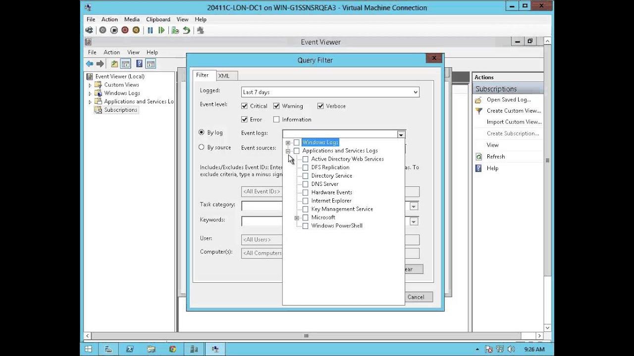 20411C_Mod13_Lab_E3-Viewing and Configuring Centralized Event Logs - YouTube