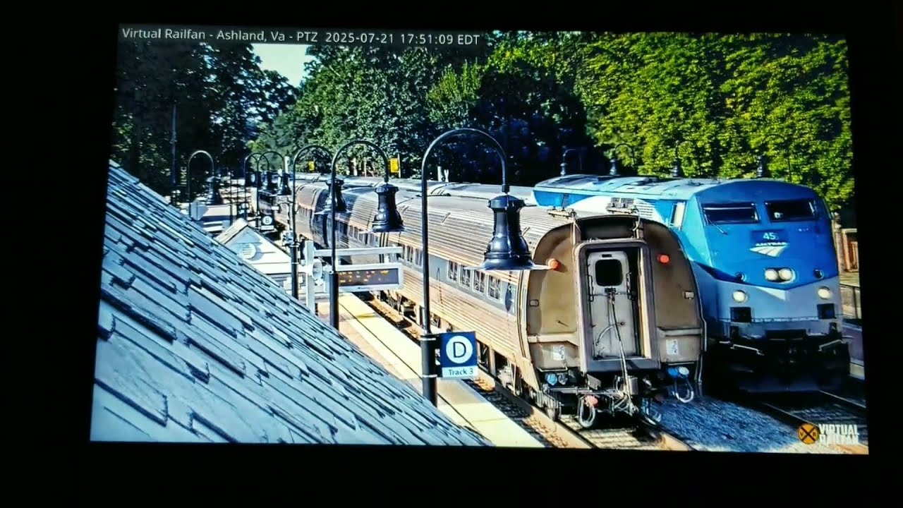 Amtrak p42 44 leads train out of Ashland as p42 45 leads into Ashland ...