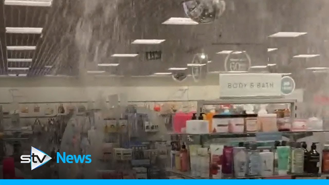 Customers evacuated after store ceiling collapses due to heavy rain ...
