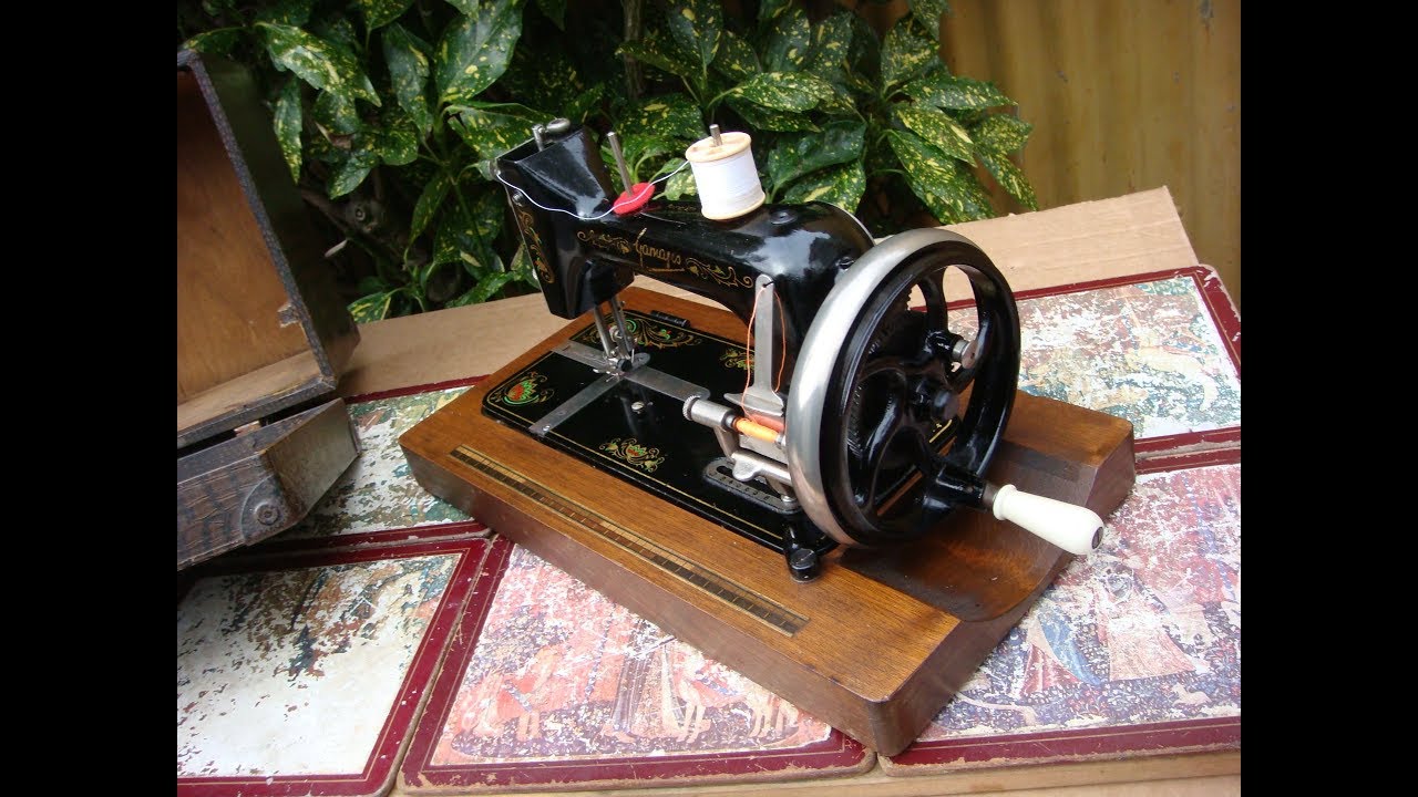 Old Vintage Antique HAND CRANK GERMAN SEWING MACHINE - YouTube