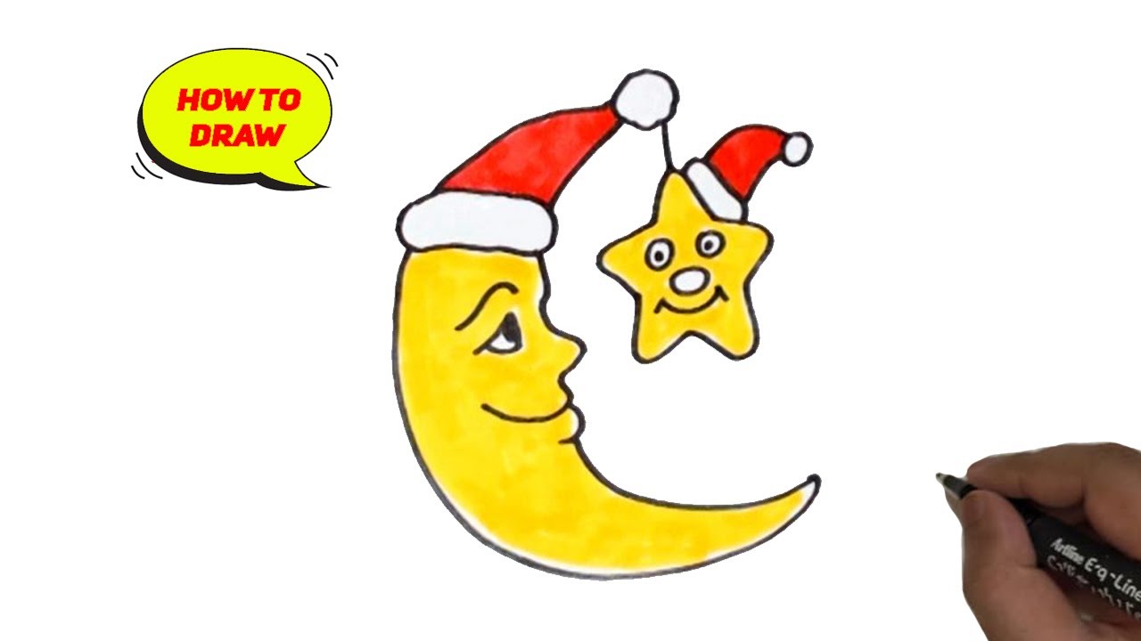 How to draw a Christmas moon easy and step by step - YouTube
