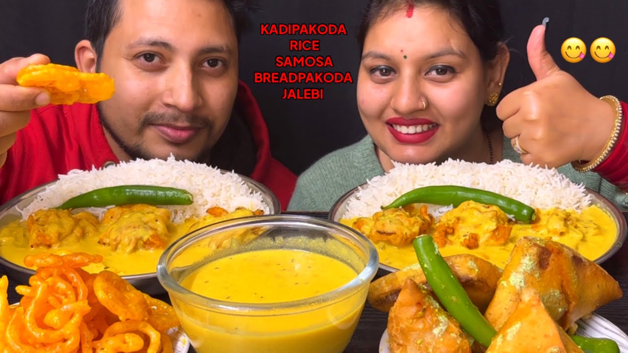 Eating Kadi Pakoda, Rice,Chilli,Samosa, BreadPakoda,Jalebi I Husband ...