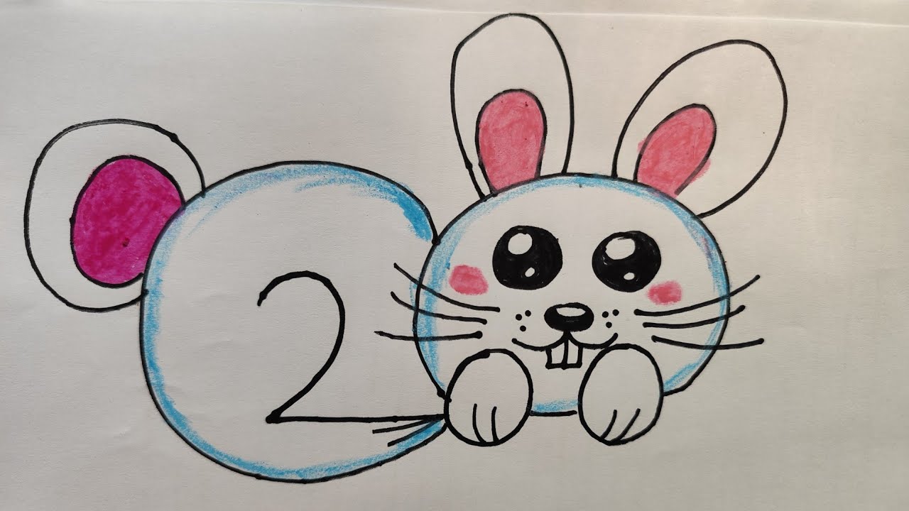 how to draw rabbit drawing from 200 number | easy step by step | how to ...