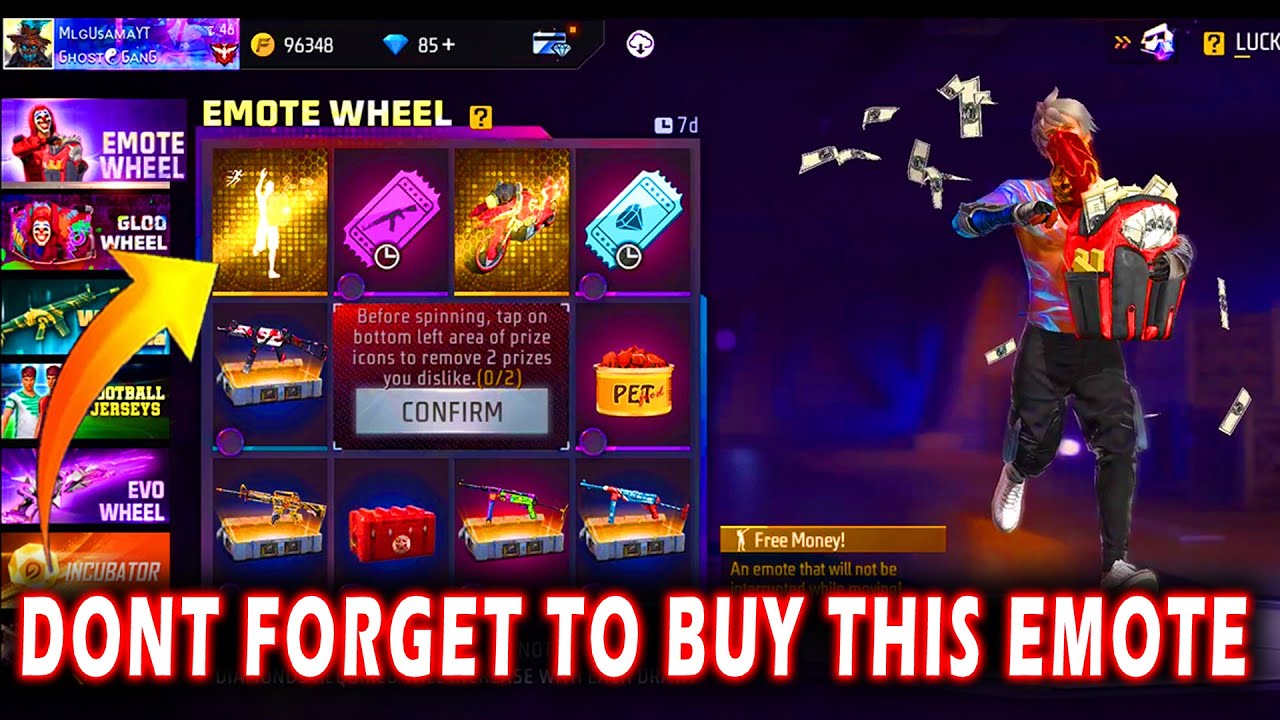 DON'T FORGET TO BUY THIS EMOTE || EMOTE WHEEL || MONEY EMOTE IN FREE ...