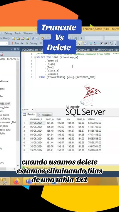 Diferencia entre truncate y delete 🌍#sqlserver #dataengineering #ingenieriadesistemas #microsoft ...