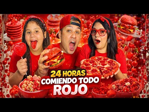 🚨 24 HORAS COMIENDO TODO ROJO 🔴😱 ¡No Lo Vas  A Creer! 🍕🍭🍿