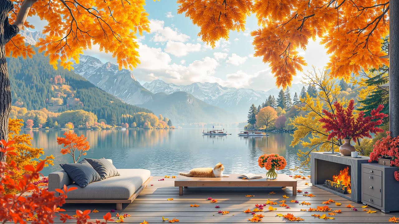 4K Autumn Study Jazz with Cat 🐾 Deep Focus, Firelight & Forest Ambience | Cat Relaxing Jazz ...