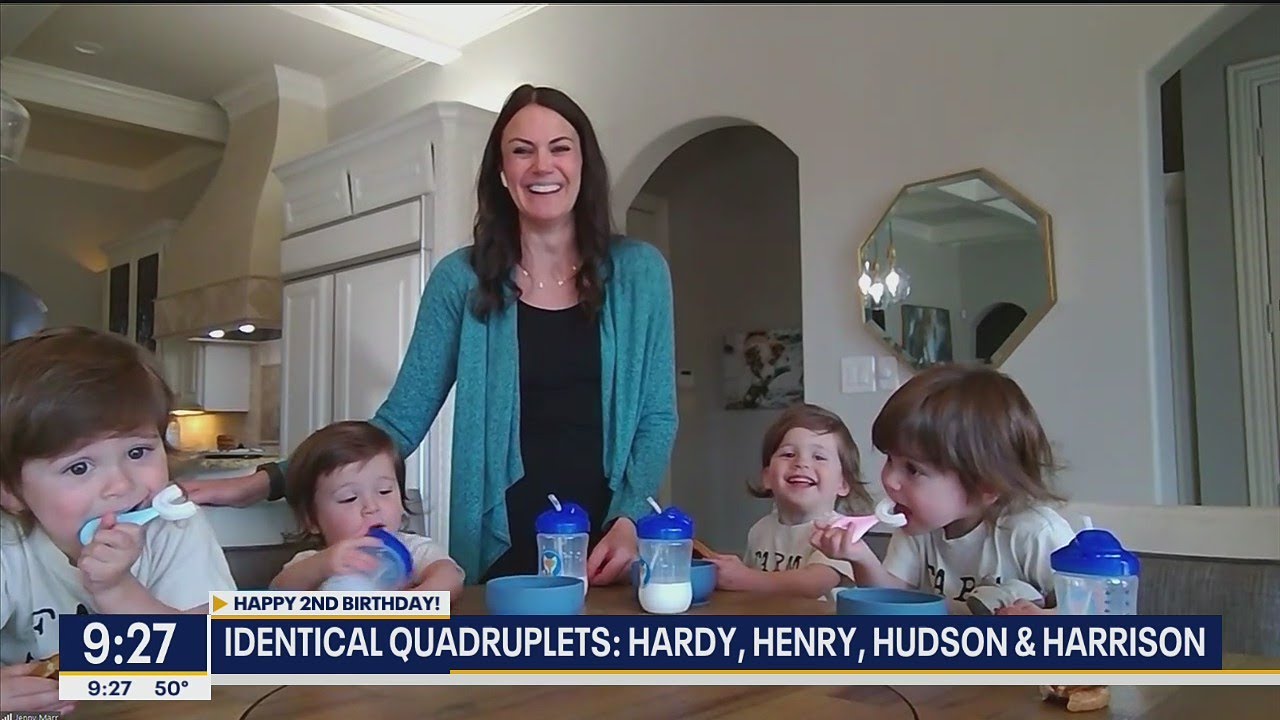 Rare identical quads in Texas celebrate 2nd birthday - YouTube
