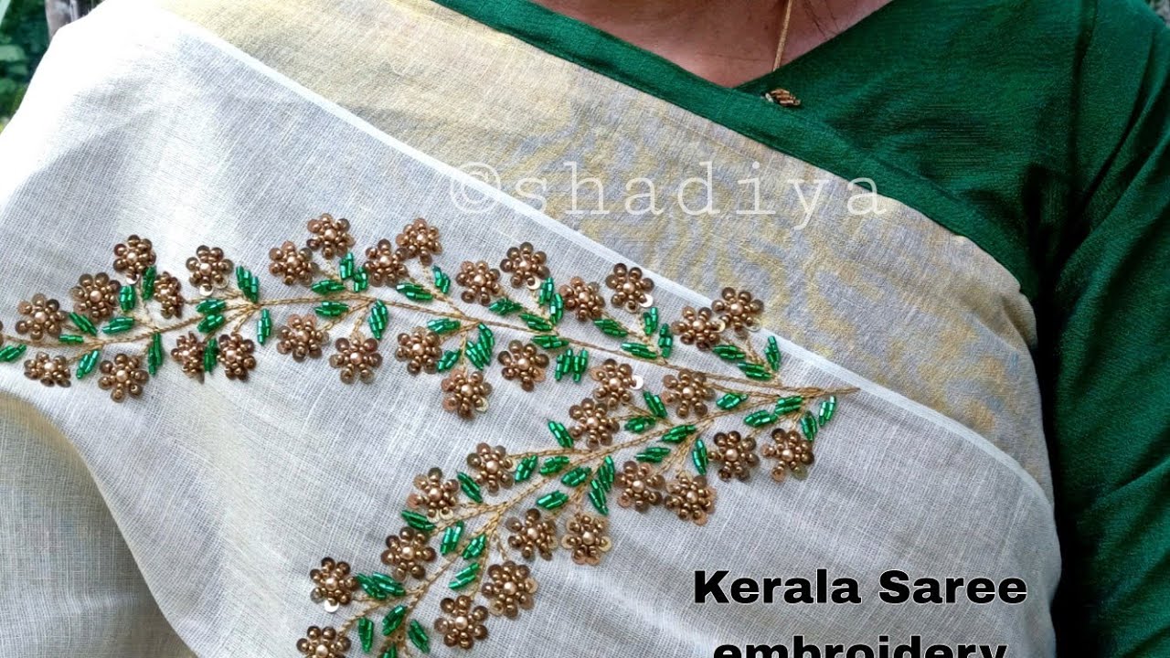 Onam saree|hand embroidery beadwork for saree border|easy beadwork for ...