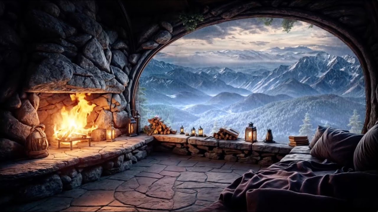 Relaxing Fireplace with Mountain Wind | Calm, Cozy Ambience - YouTube