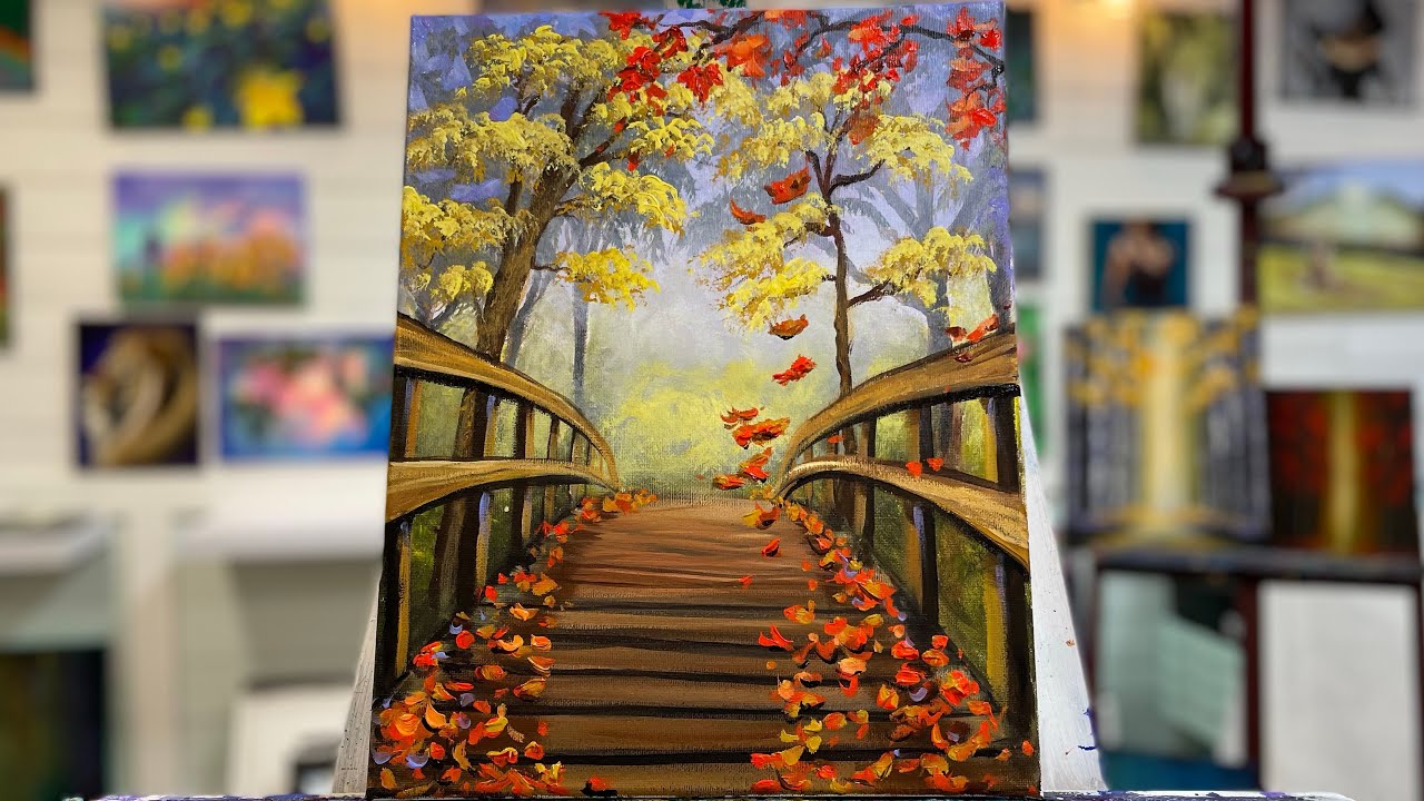 How To Paint “Over The Bridge & Through The Leaves” | acrylic painting ...