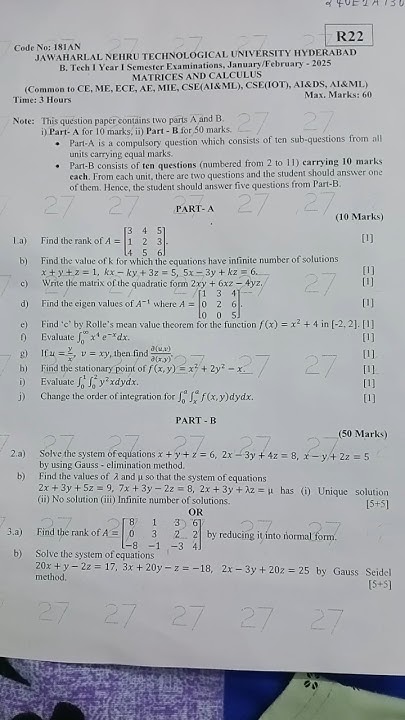 R22 M1 JNTUH question paper-2025 morning hour question paper #M1 #cse # ...