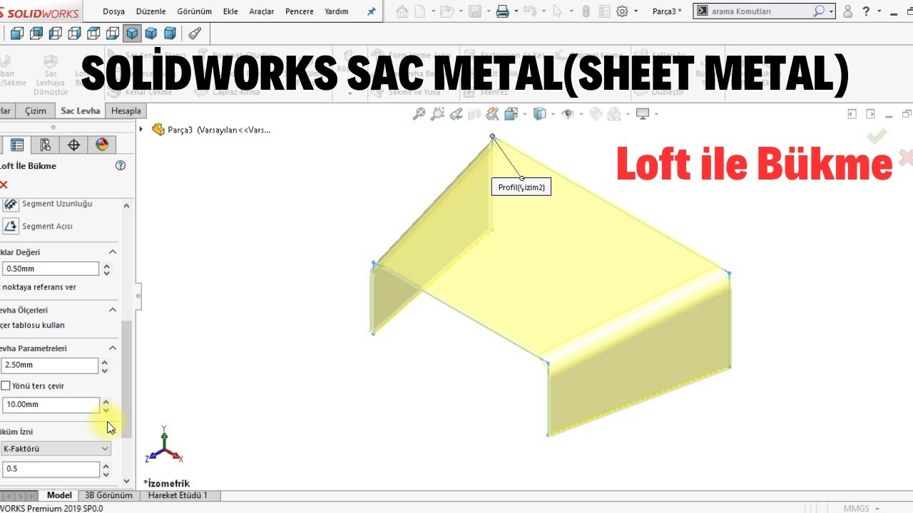 SOLİDWORKS SHEET METAL(SAC METAL) Loft ile Bükme Komutu #solidworks ...