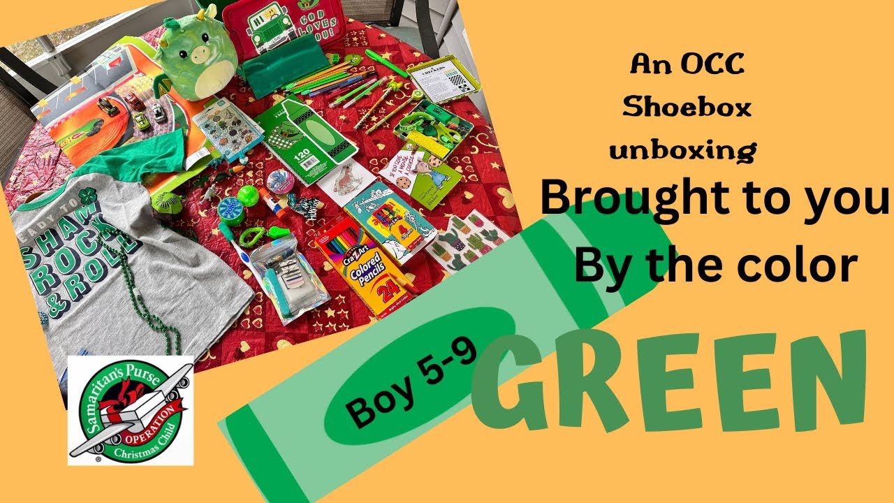 A green color themed shoebox packed for OCC Boy 5-9 #ipackedashoebox # ...