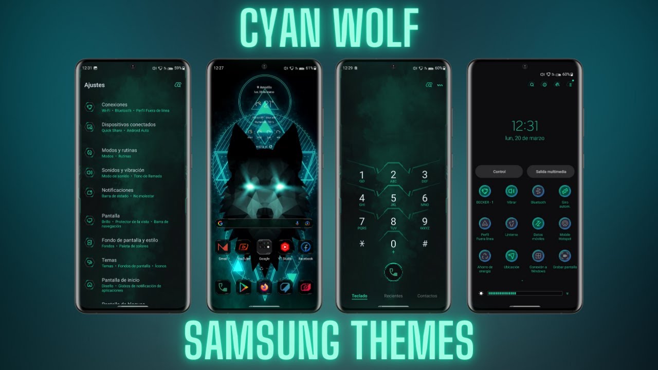 CYAN WOLF THEME para tu SAMSUNG (ONE UI 3, 4 & 5) - YouTube