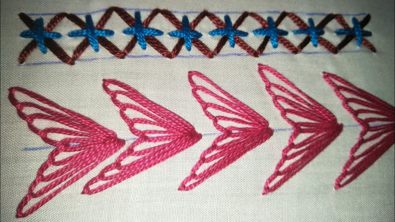 achor thread stylish border and sleeves hand embroidery - YouTube