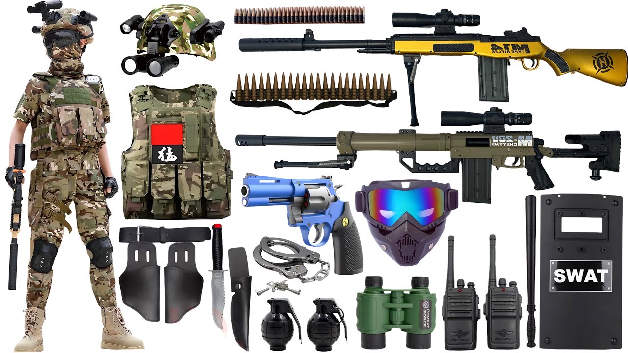 Special police weapon toy gun set unboxing, M200 sniper rifle, M14 ...