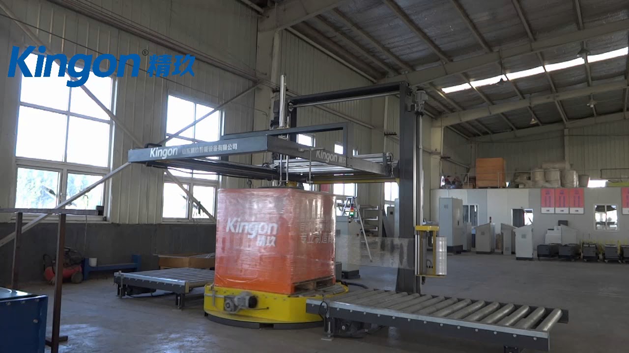 inline pallet wrapper machine with laminated machine - YouTube
