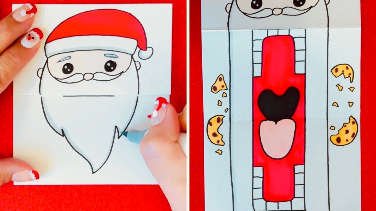 How to Draw Santa 🎅 + Cookie 🍪 Folding Surprise! - YouTube