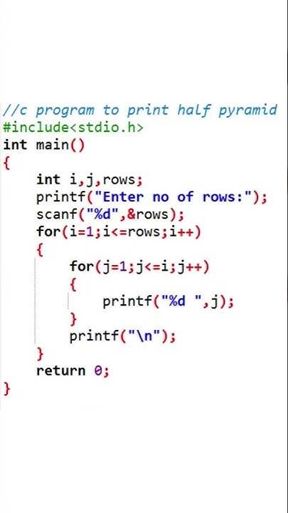 c program to print half pyramid of numbers. #c #ctutorials #shorts #cbasicprogram - YouTube
