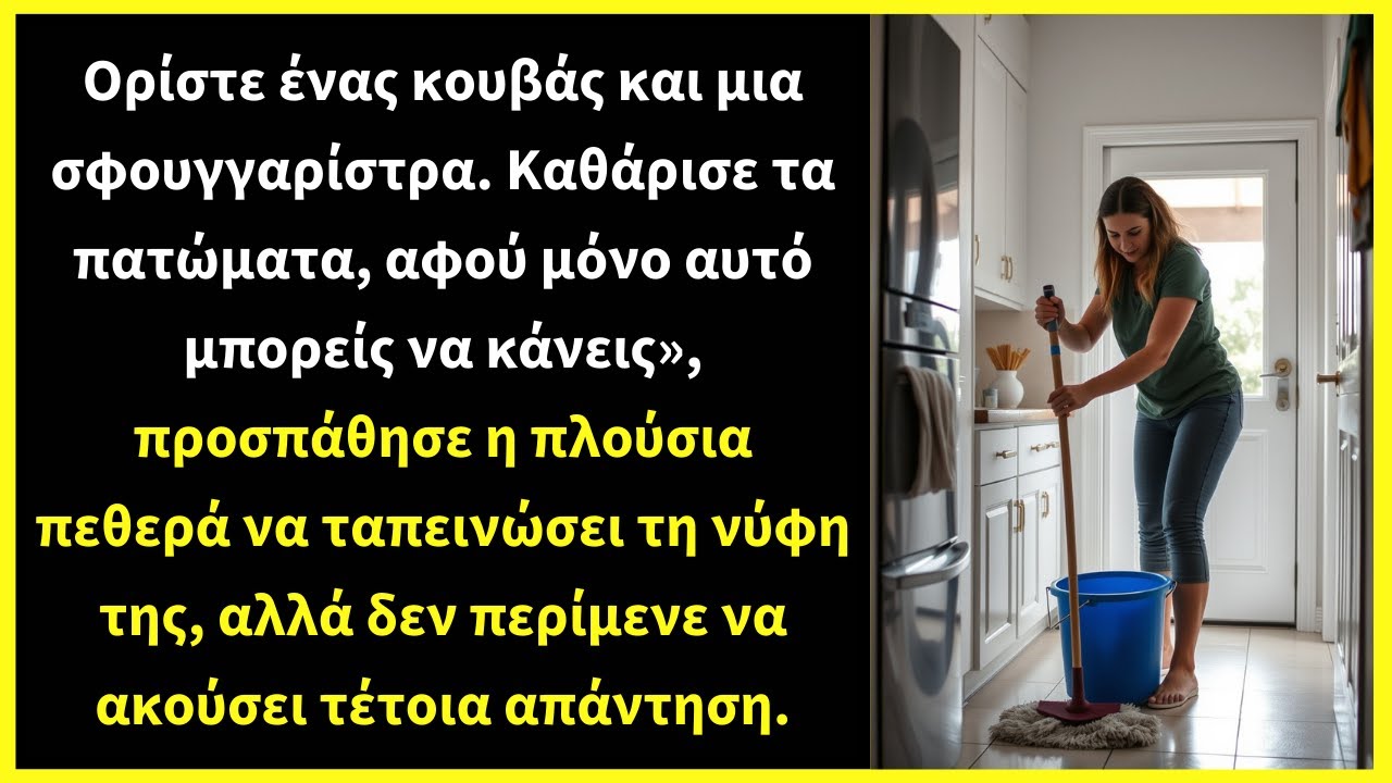 Ορίστε ένας κουβάς και μια σφουγγαρίστρα. Καθάρισε τα πατώματα, αφού ...