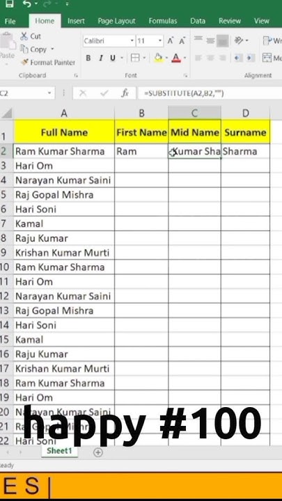 #100 Extract Mid Name in Excel | Easy Explanation | Advance Excel | @AmiitCodes ...
