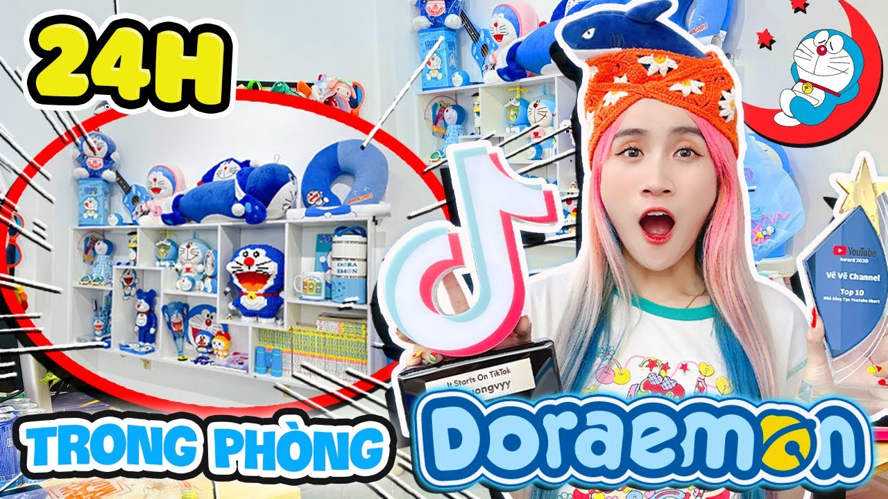 Thử Thách 24h Trong Phòng Làm Việc Doraemon - Vê Vê Channel - YouTube