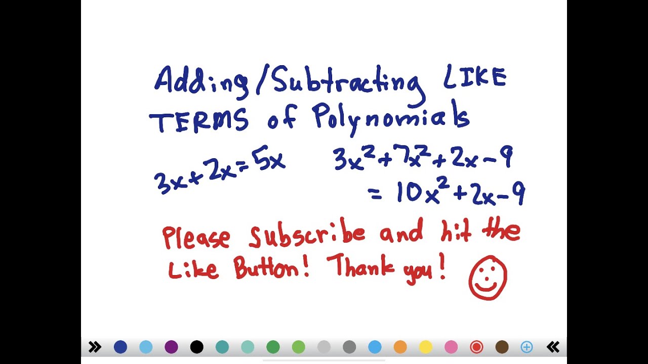 Adding and subtracting like terms of polynomials - YouTube