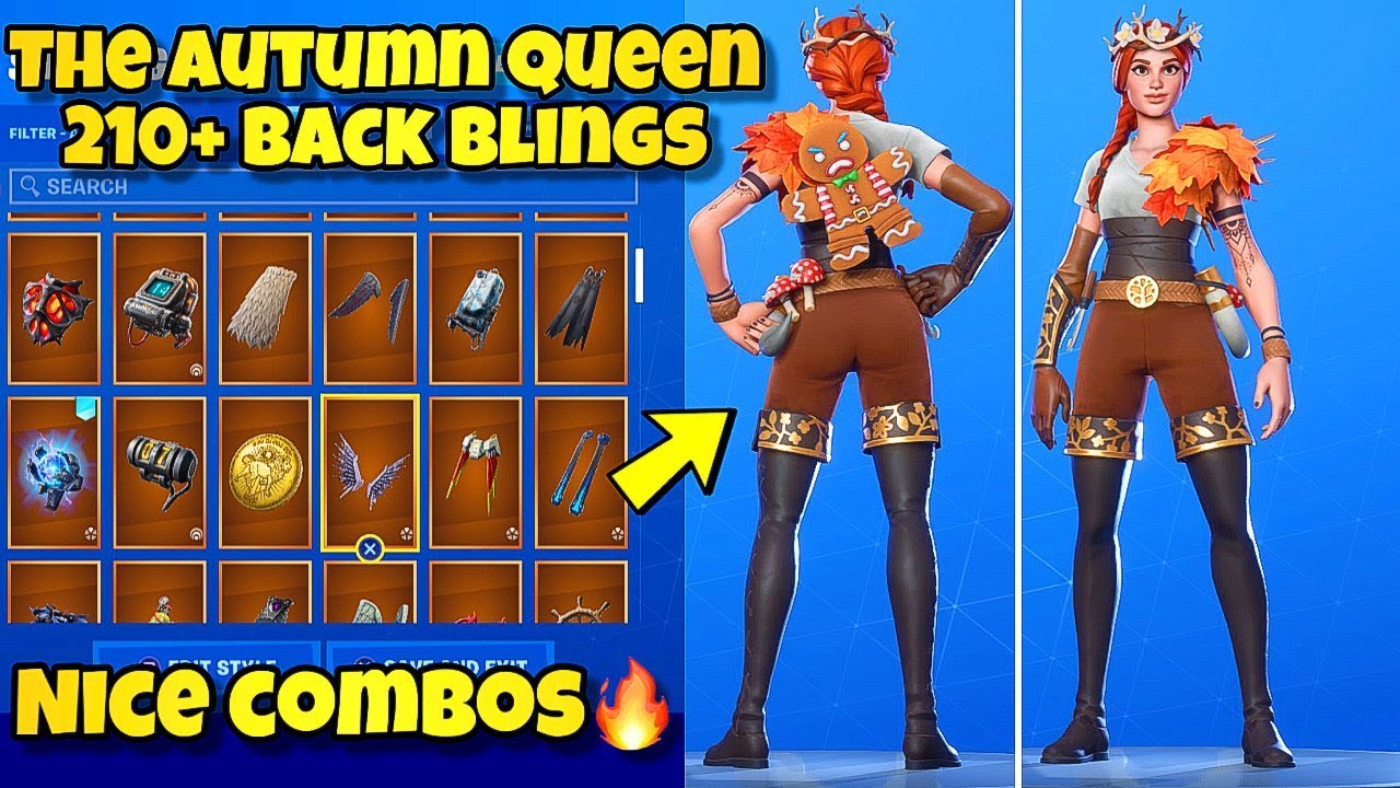 NEW "THE AUTUMN QUEEN" SKIN Showcased With 210+ BACK BLING! Fortnite BR ...