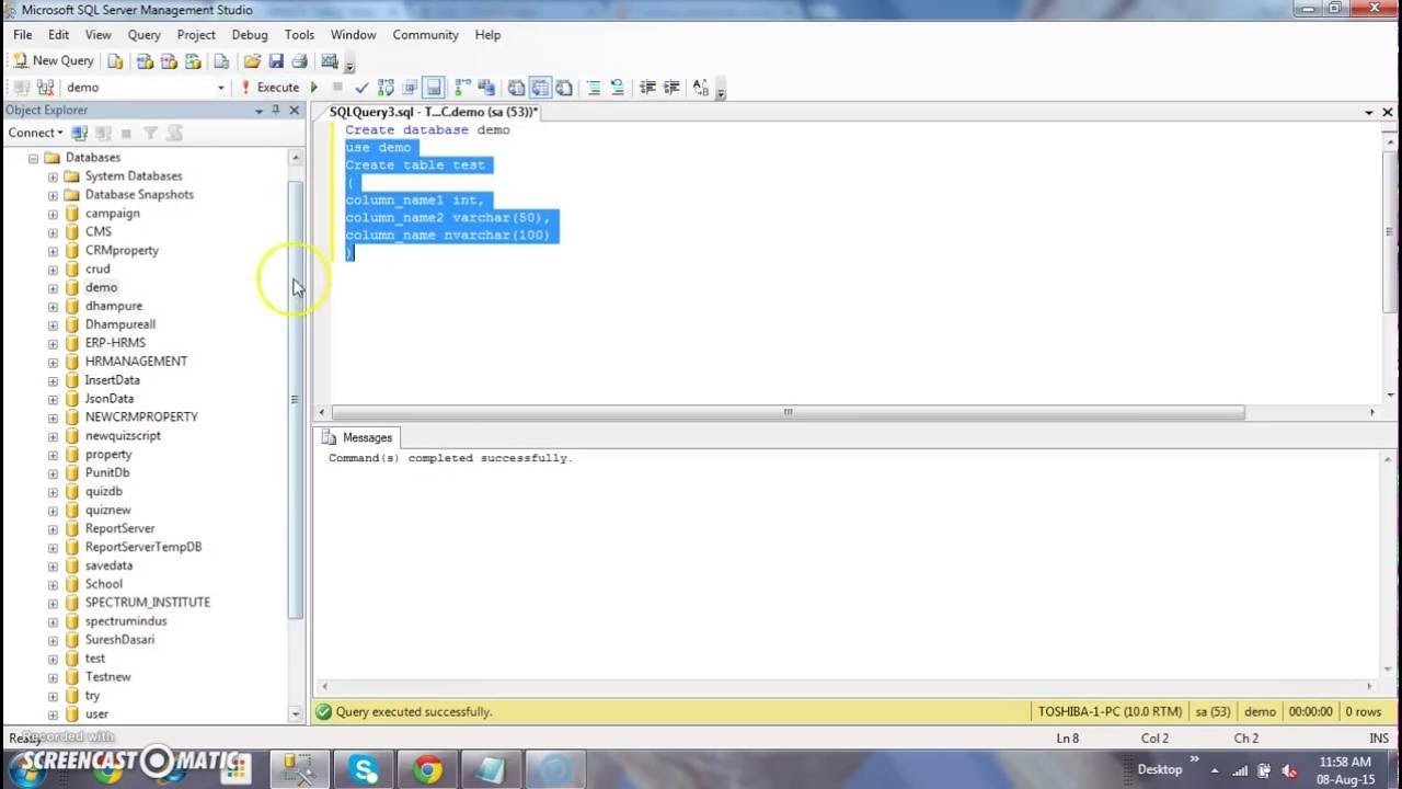simple database and table creation - sql server basic - YouTube