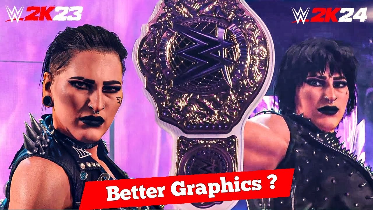 WWE 2K23 vs WWE 2K24 Rhea Ripley Entrance comparison - YouTube