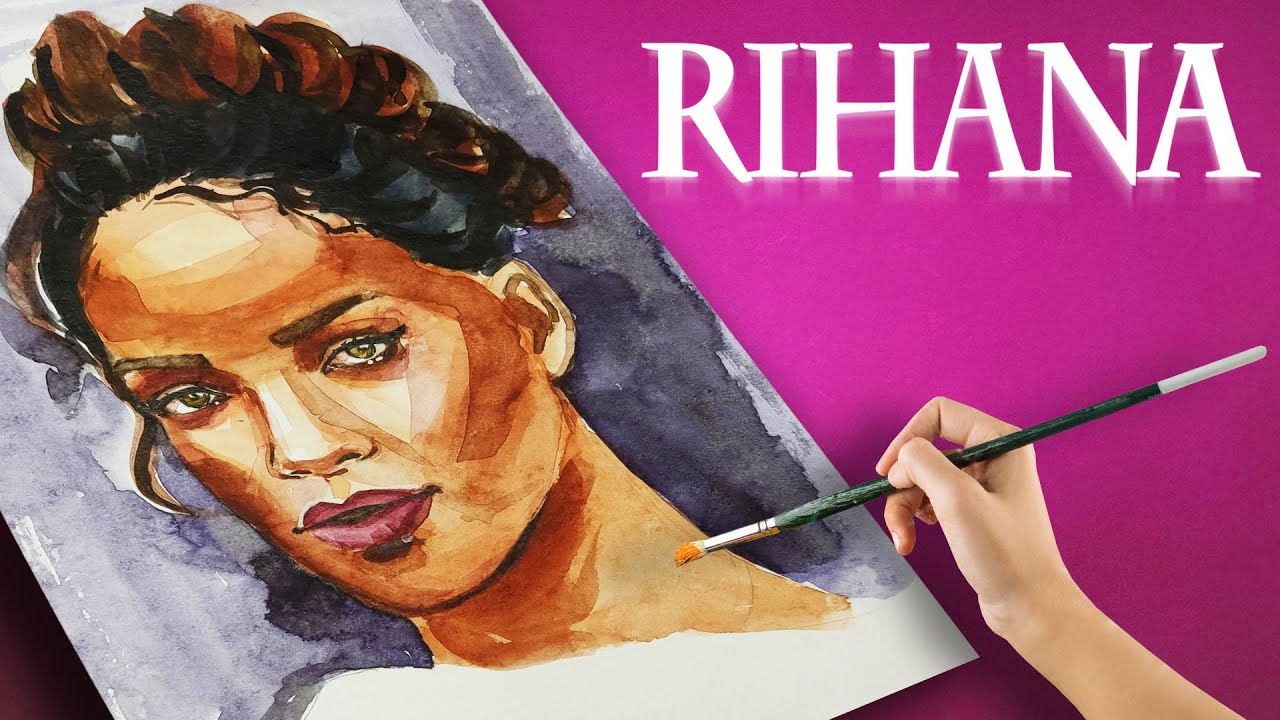 rihana Realistic watercolor drawing, a Barbadian singer, songwriter ...