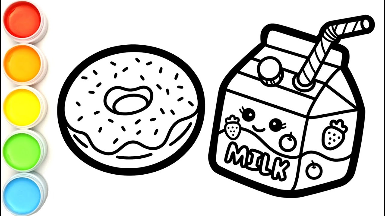 Menggambar dan mewarnai kotak susu lucu dan donut lezat untuk anak-anak ...