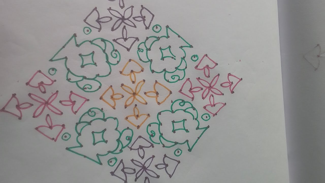 21*11 dots beautiful creative rangoli || simple rangoli || easy & quick ...