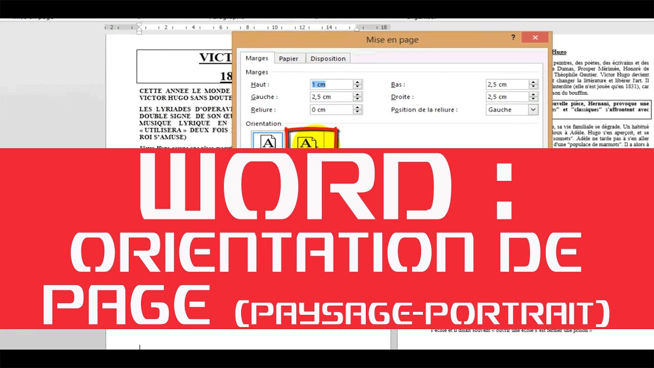 WORD 2013 : ORIENTATION DE PAGE (PORTRAIT - PAYSAGE) - YouTube