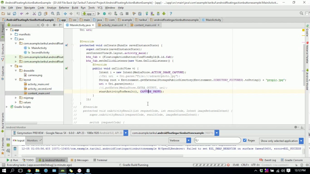How To Take Photo by Floating Action Button in Android Studio part 1 ...