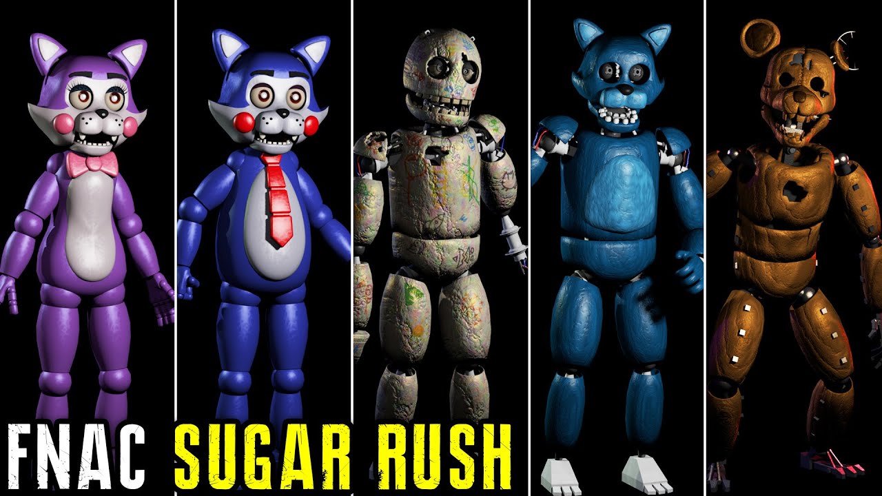 FNAC Sugar Rush - All Jumpscares / Animatronics / Extras - YouTube