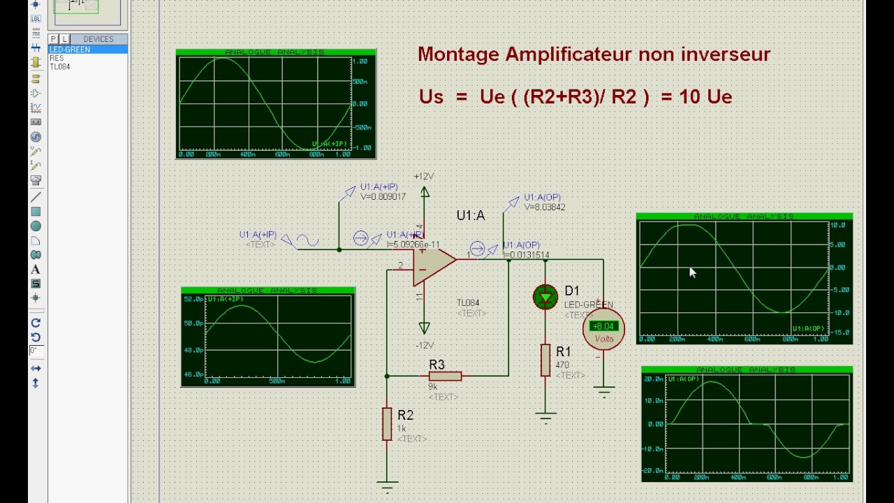 montage amplificateur non inverseur AOP ALI TL084 - YouTube