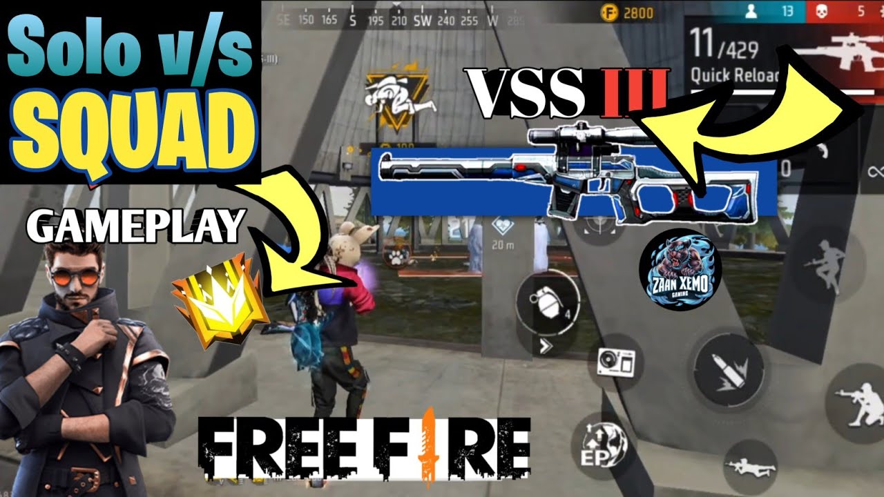 SOLO VS SQUAD WITH VSS III | VSS KILLER GUN | FREE FIRE | BEST GUN ...