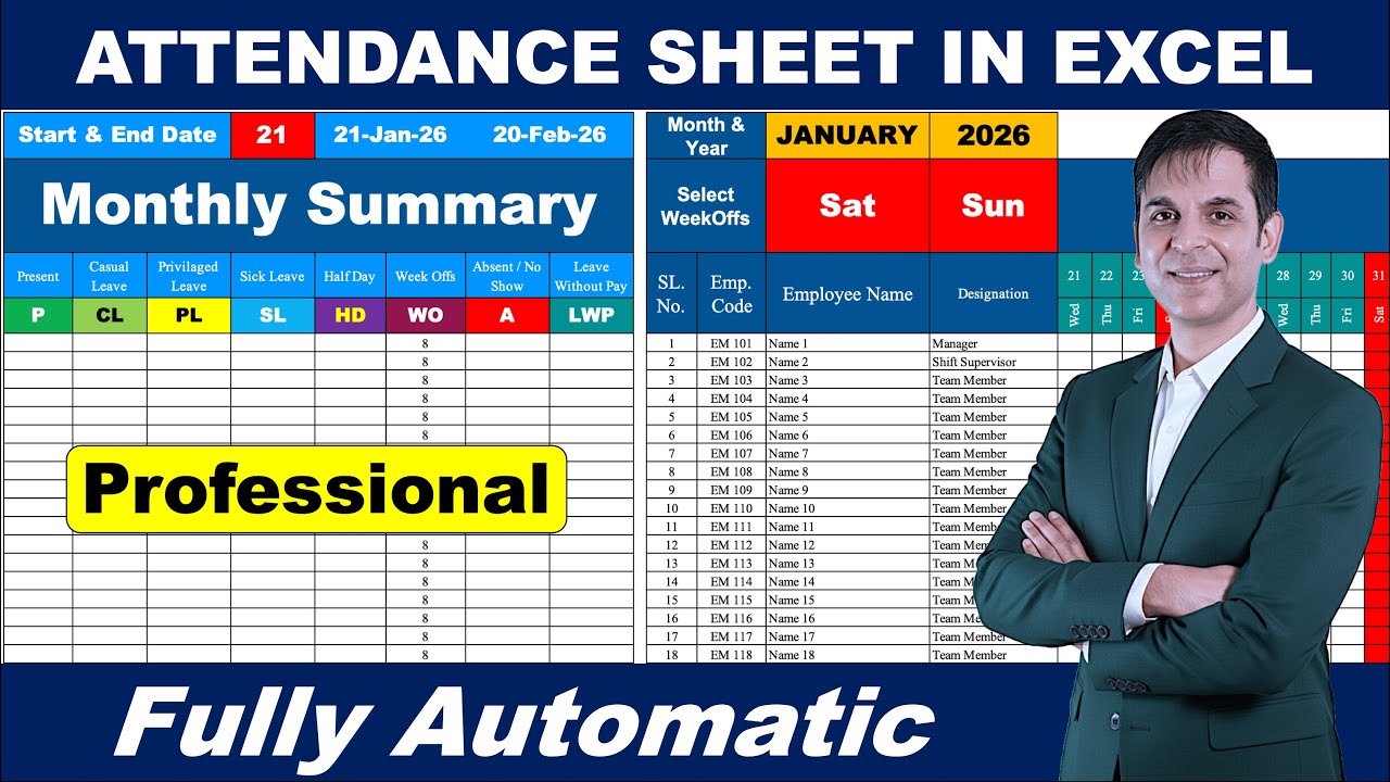 Professional 🔥 Attendance Sheet | Attendance Sheet in Excel | MS Excel ...