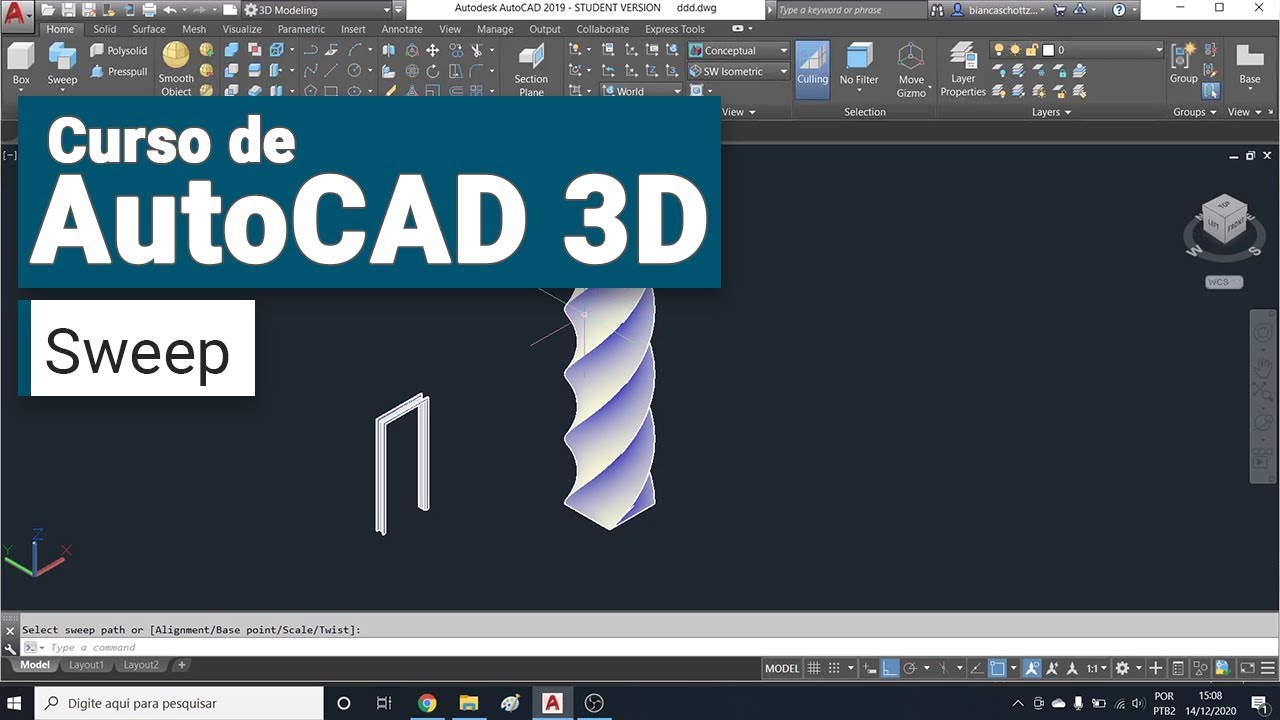 Curso de AutoCAD 3D - Sweep - YouTube