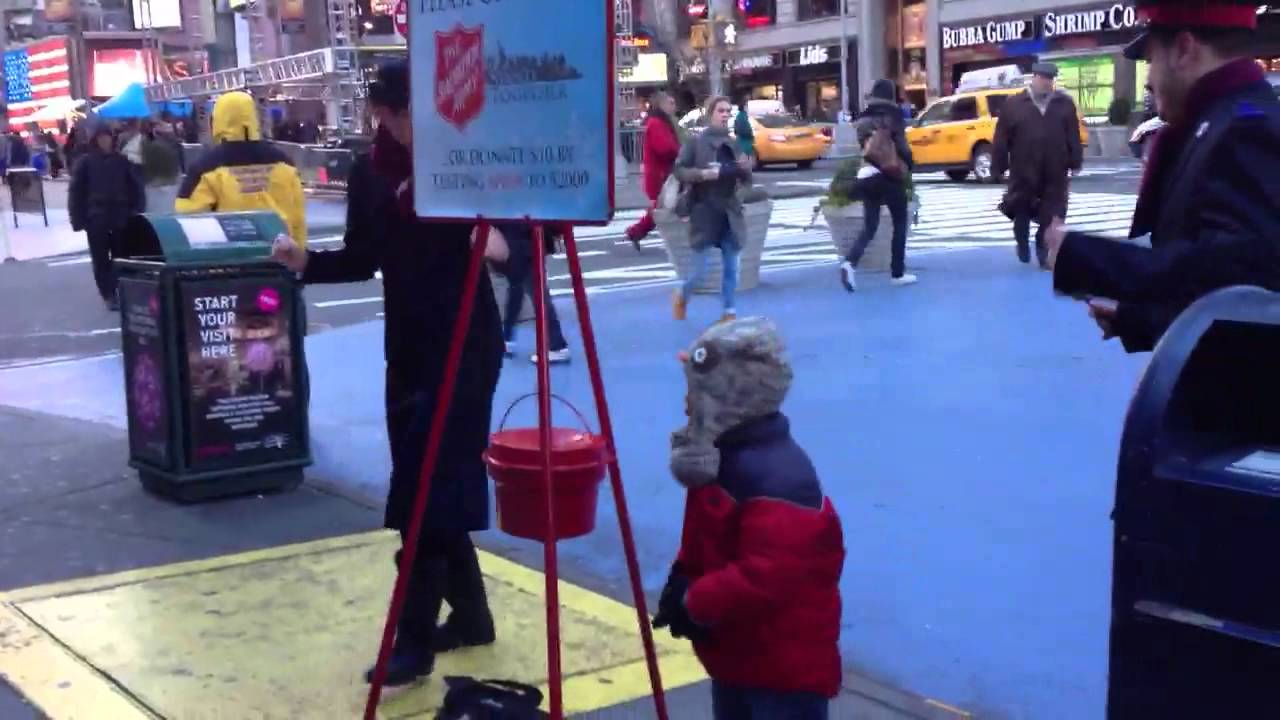 Dancing Salvation Army Bell Ringers in Times Square NYC - YouTube