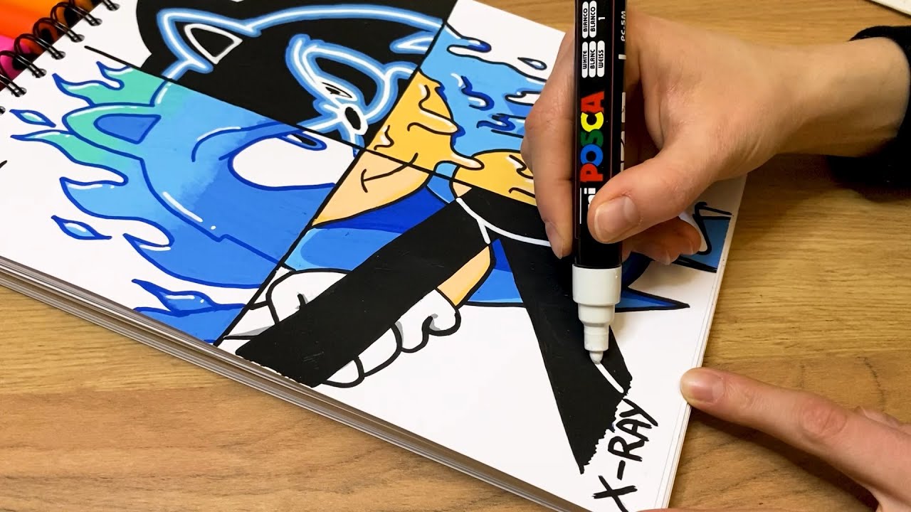 One Drawing - 4 style! Sonic (short version) - YouTube