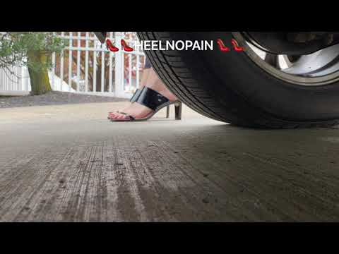 Sexy square heels and painted toes crush toy car